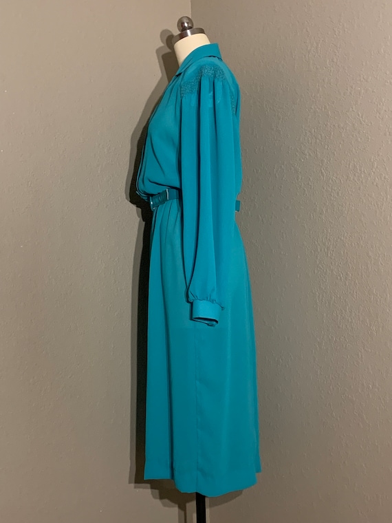 1970's-80's Sheer Turquoise Secretary Shirt Dress wit… - Gem