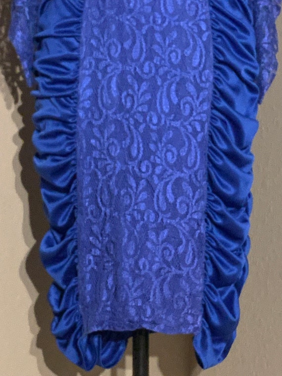 1980's Sexy Cobalt Blue Bodycon Dress with Blue Lace … - Gem