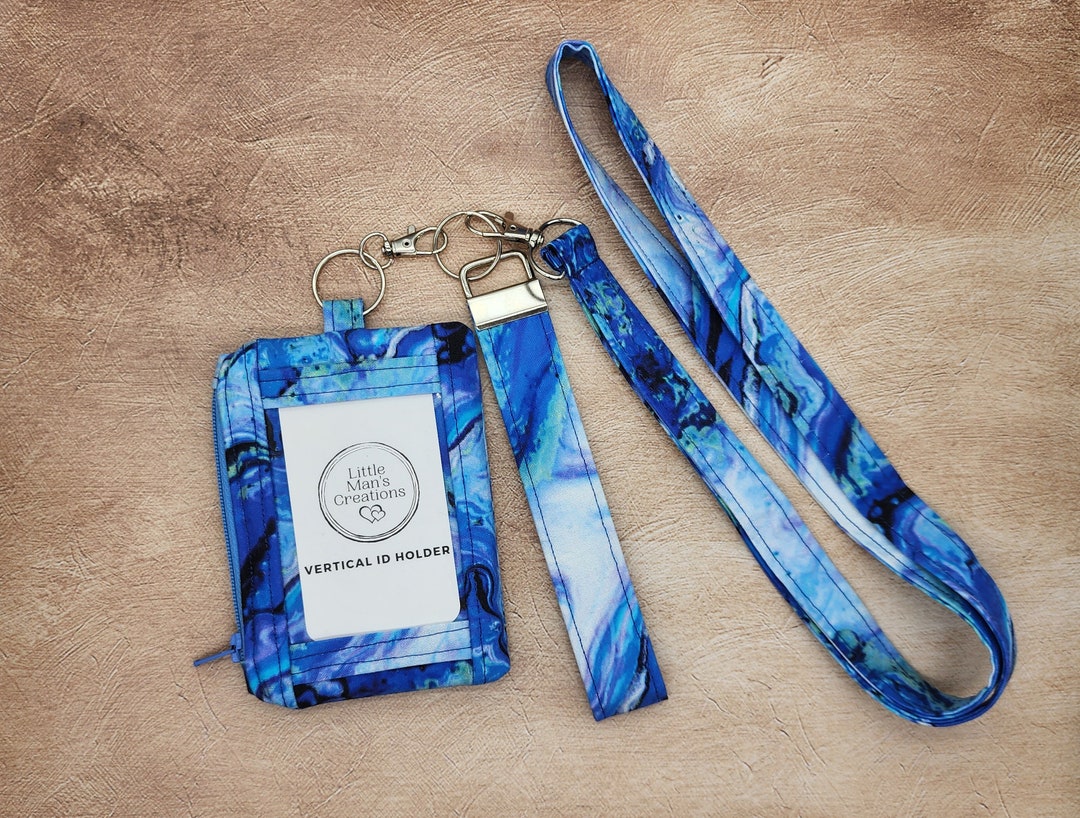 Blue Geode ID Wallet With Lanyard & Key Fob Wristlet - Etsy