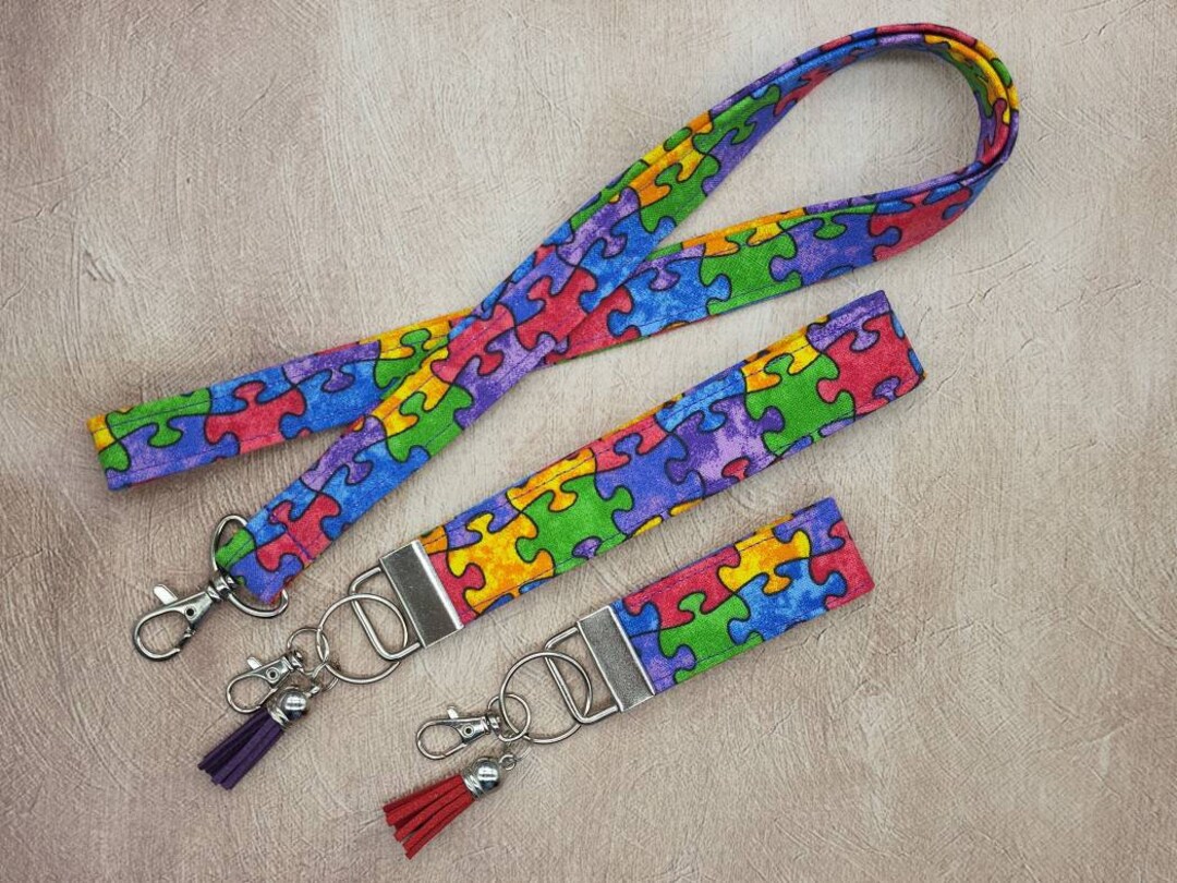 Autism Awareness Key Fob Wristlet With Tassel, Car Key Wrist Strap ...