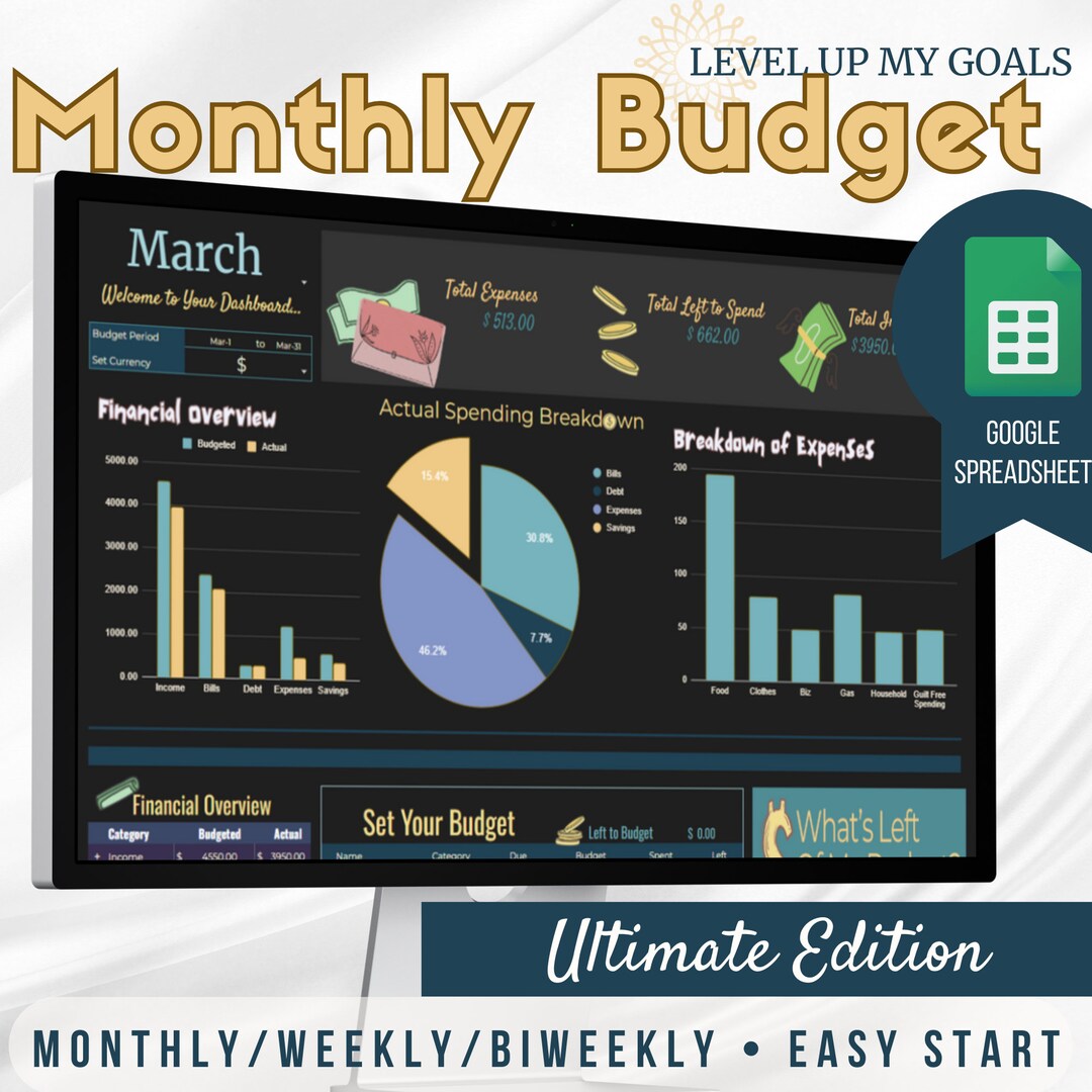 Dark Mode - Monthly Budget Spreadsheet - Ultimate Edition, Budget ...