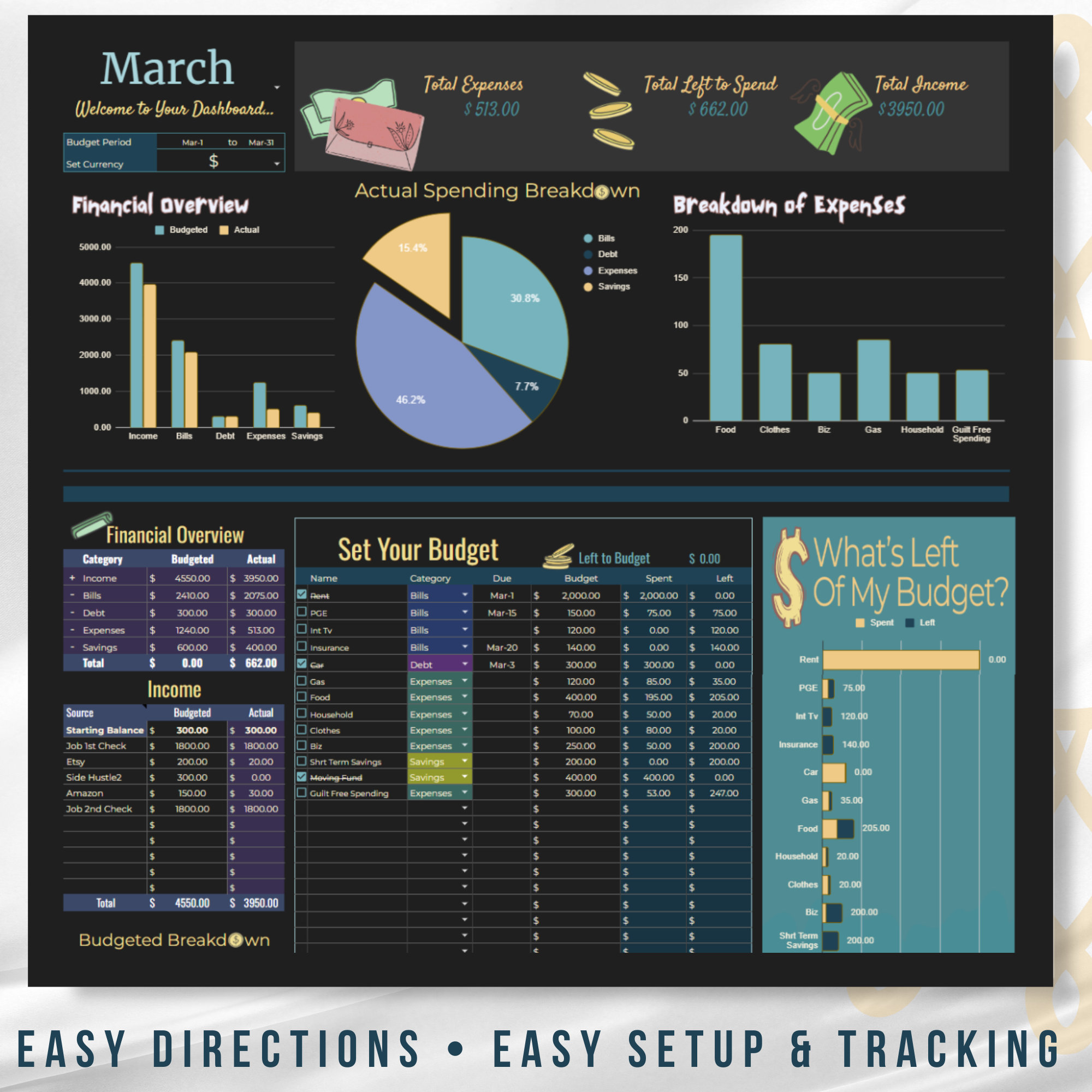 Dark Mode - Monthly Budget Spreadsheet - Ultimate Edition, Budget ...