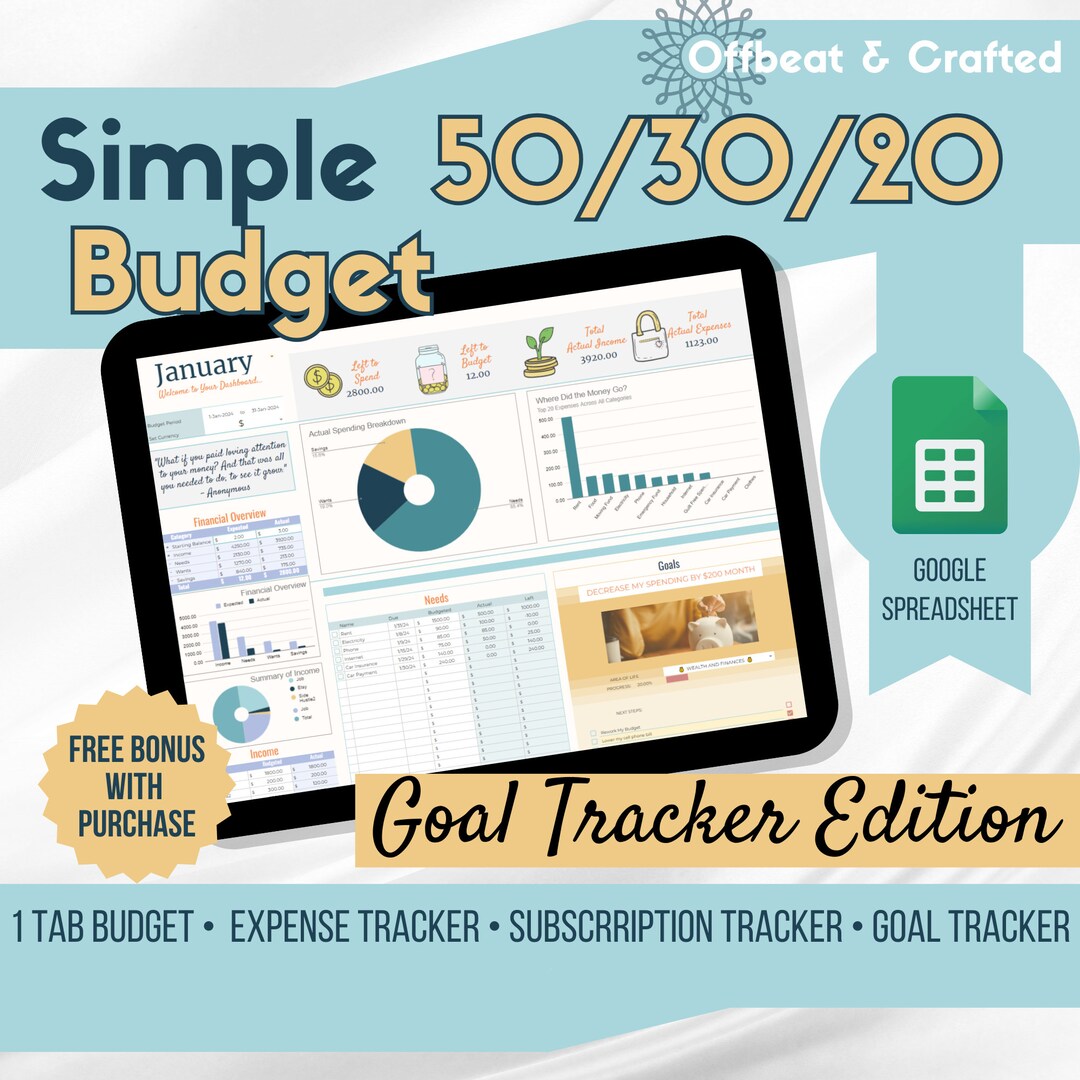 Simple 50/30/20 Monthly Budget Planner - Goal Tracker Edition, Monthly ...