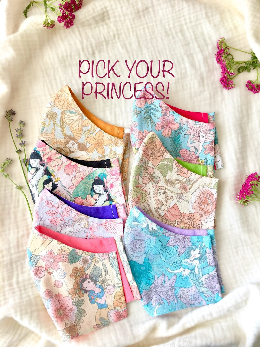 Disney Princess's Face Masks, Floral Design, Washable/reusable, Filter ...