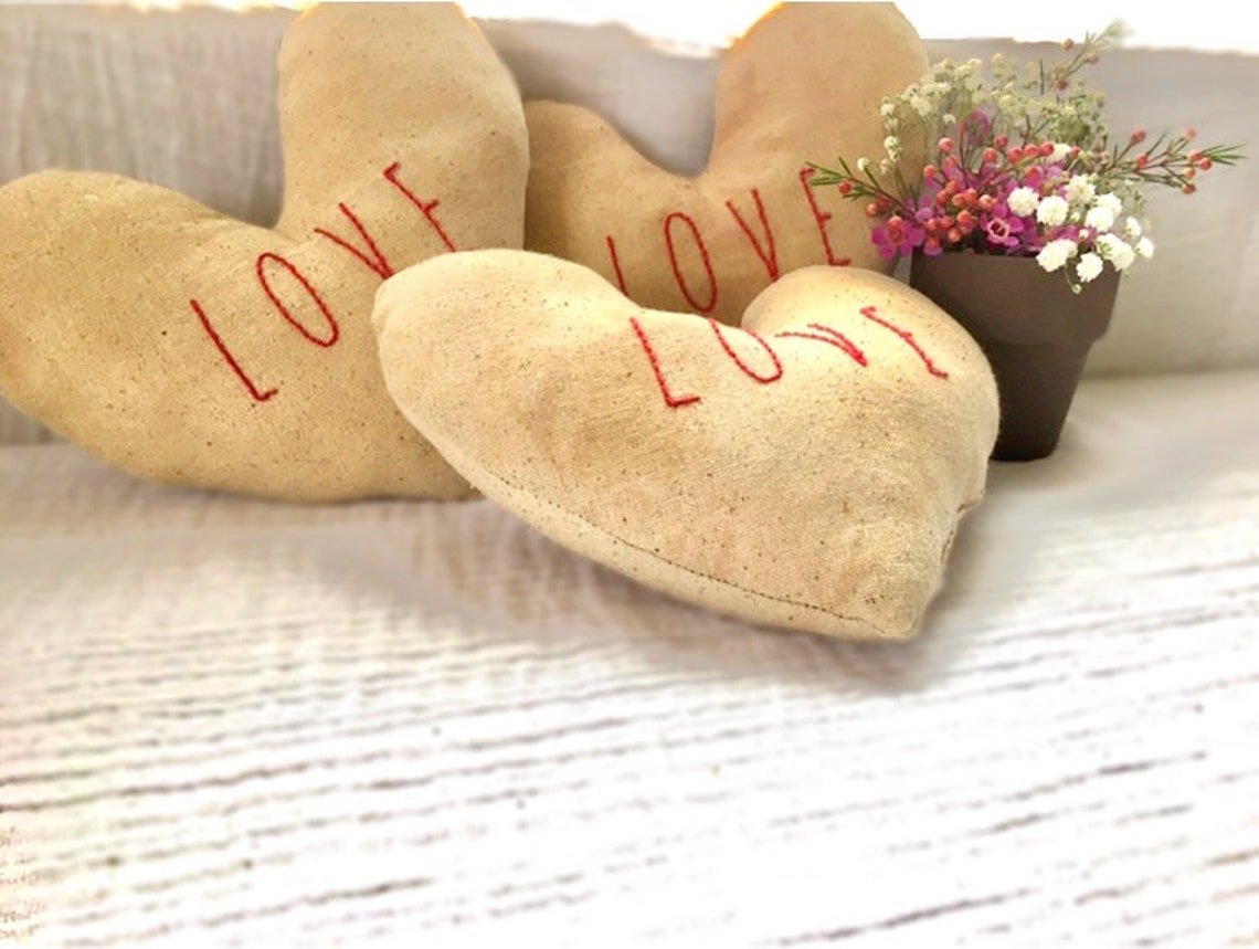 Love Pillow Heart Shaped Vintage Inspired Hand Embroidered - Etsy