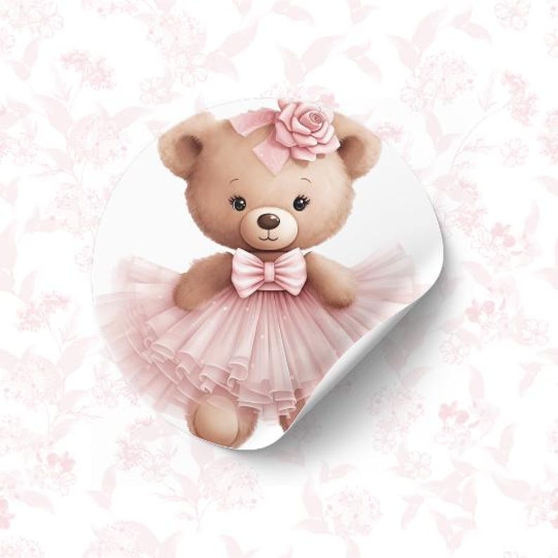 Ballerina Teddy Bear Stickers, Baby Girl Sticker, Pink Bear Sticker ...