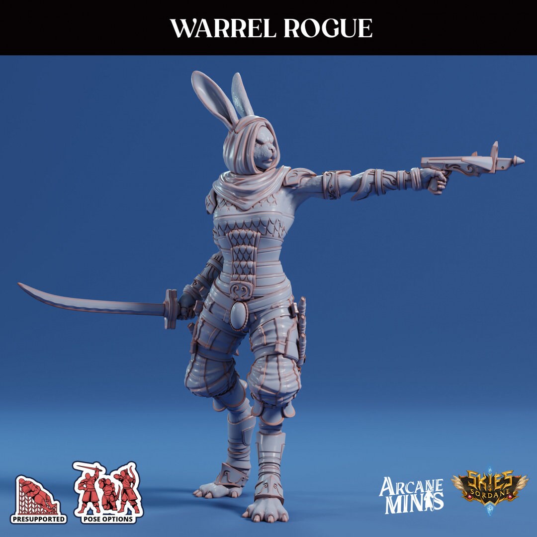 Warrel Rogue Harengon Leporine Rabbitfolk Risky Racing Arcane Minis 3D ...