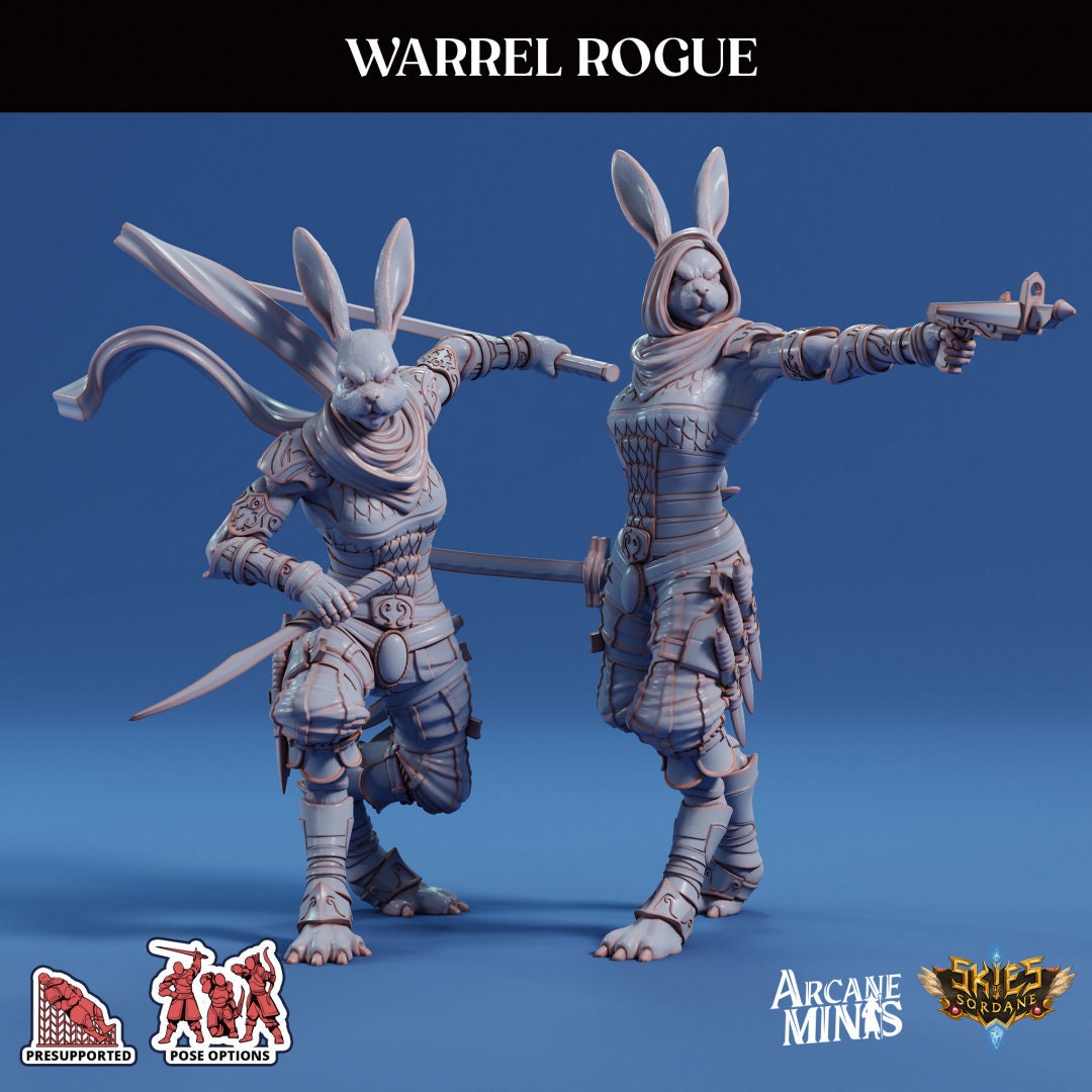 Warrel Rogue Harengon Leporine Rabbitfolk Risky Racing Arcane Minis 3D ...