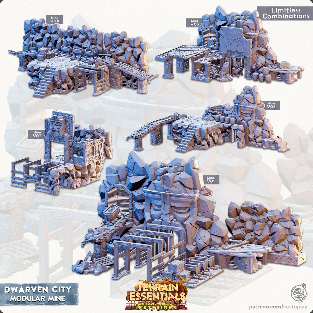 Dwarven City - Modular Mine - 3D Resin Model - Terrain Essentials 3 ...