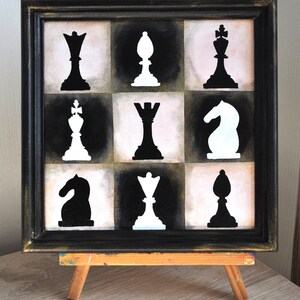 Chess Painting Chessmen Original Acrylic Art Chess Set Chessboard Wall ...
