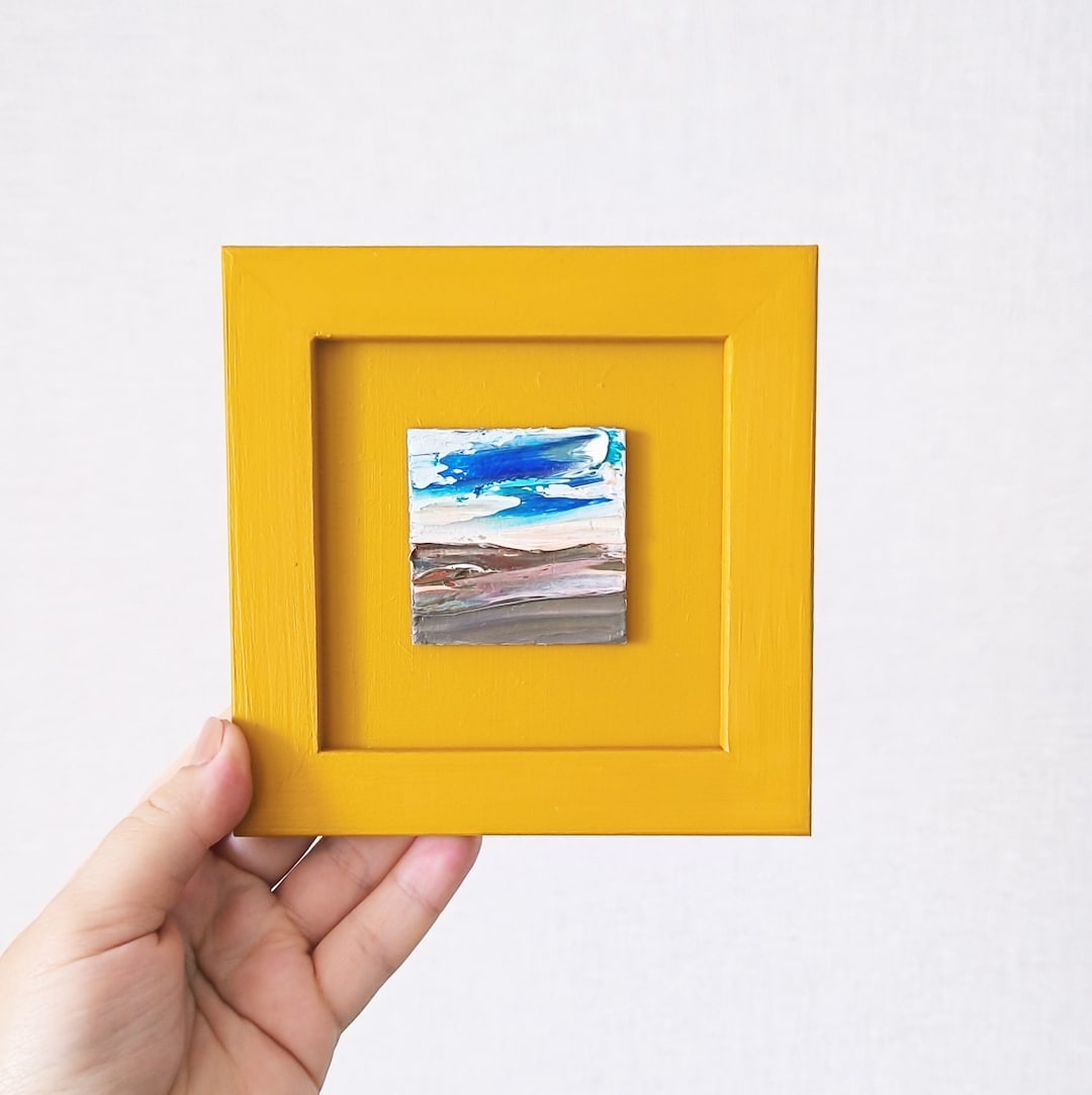 Tiny Oil Painting, Small Colorful Abstract Artwork Frame 5x5, Miniature ...