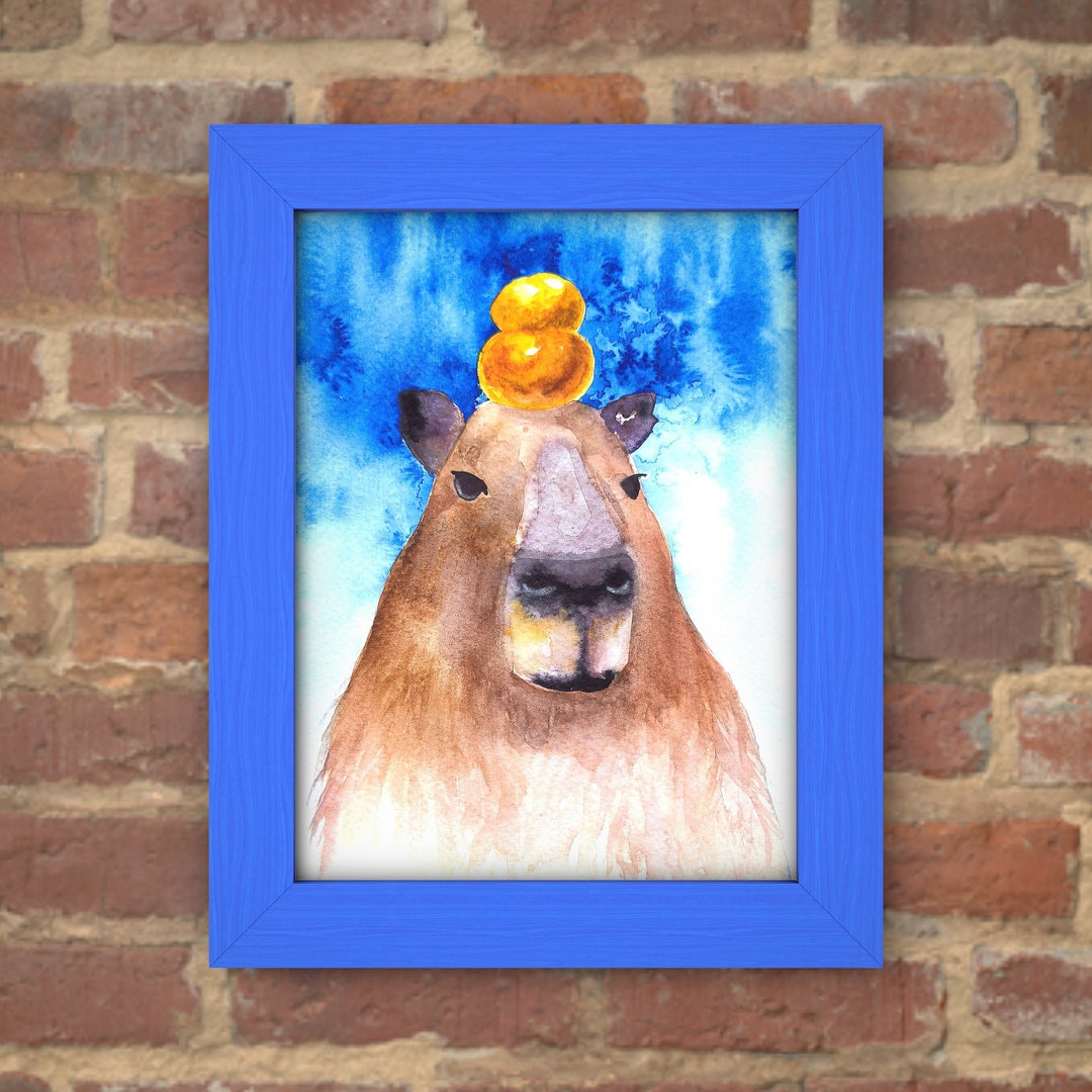 Capybara Oranges Art, Capy Portrait Original Painting 6x8, Funny Animal ...