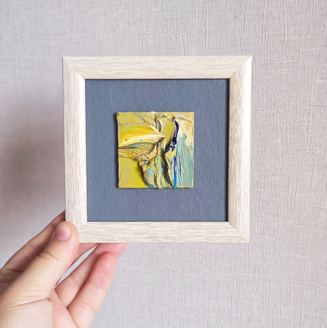 Original Tiny Art, Square Yellow Abstract, Small Oil Painting ...