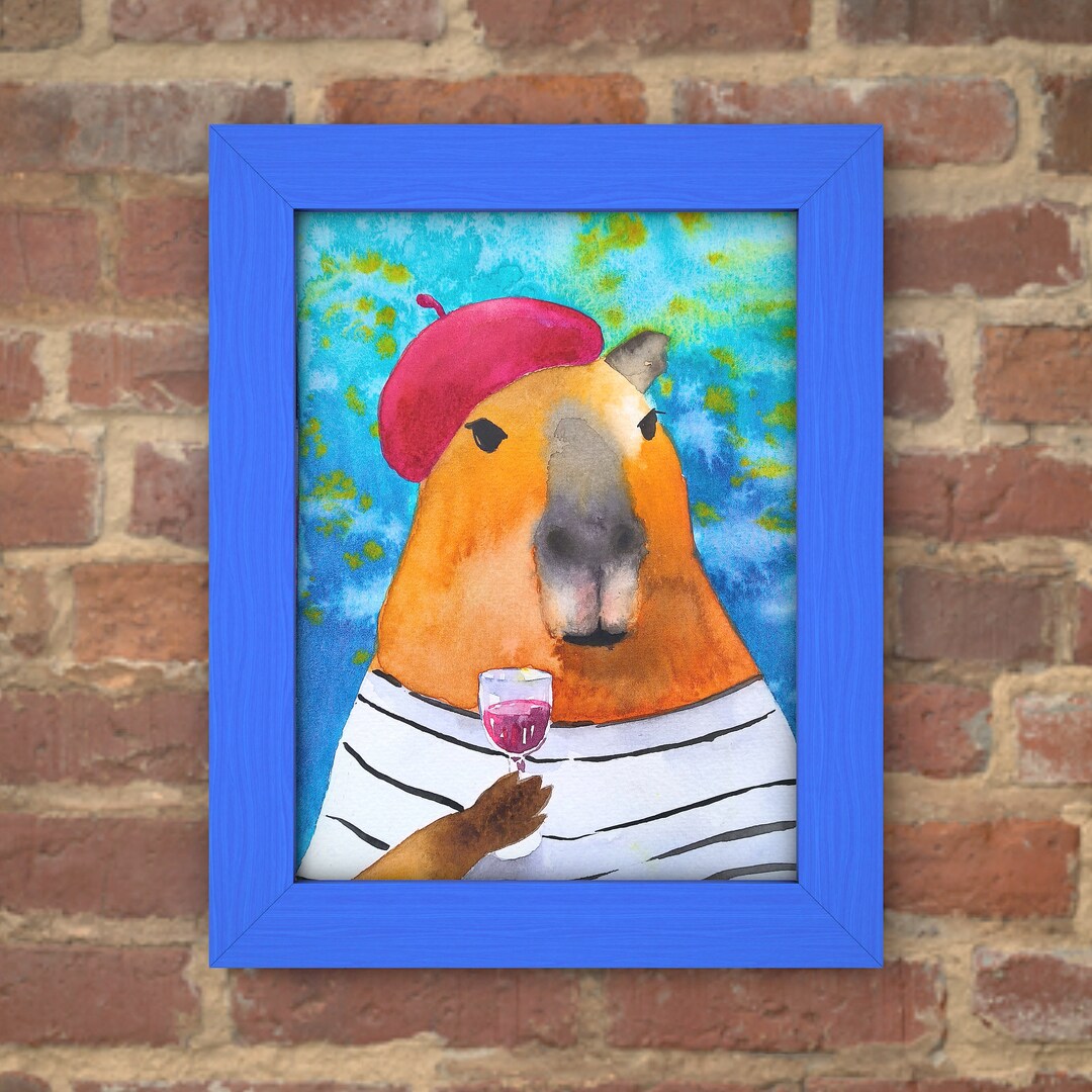 Original Capybara Art, Cute Capybara Wearing Hat, Funny Animal Art ...