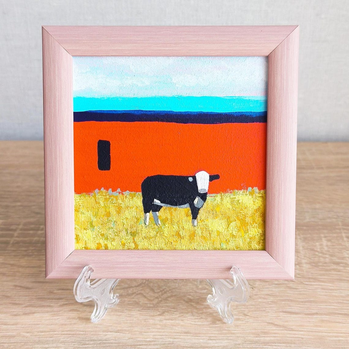 Red Barn Cow Painting: Farmhouse Kitchen Decor, Original Framed Artwork ...