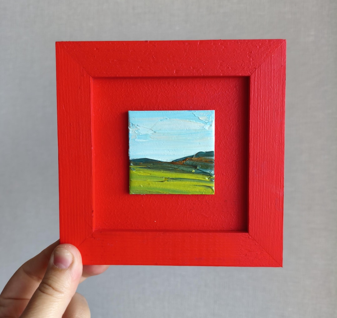 Red Mini Abstract Oil Hand-painted, Miniature Art, Framed Tiny Modern ...