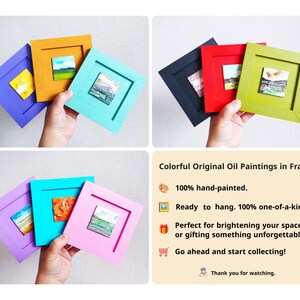 Pink Tiny Artwork, Small Square Abstract Art Frame 5x5, Mini Oil ...