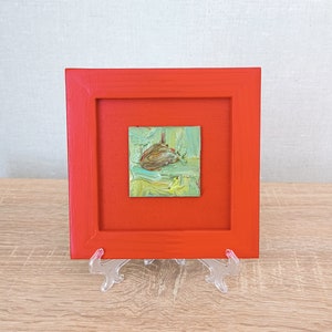 Red Tiny Art Framed 5x5 Small Modern Abstract, Oil Original Painting ...