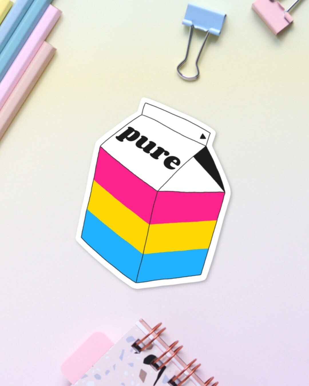 Pansexual Pride Milk Carton Sticker, Handmade Vinyl Sticker for Laptop ...