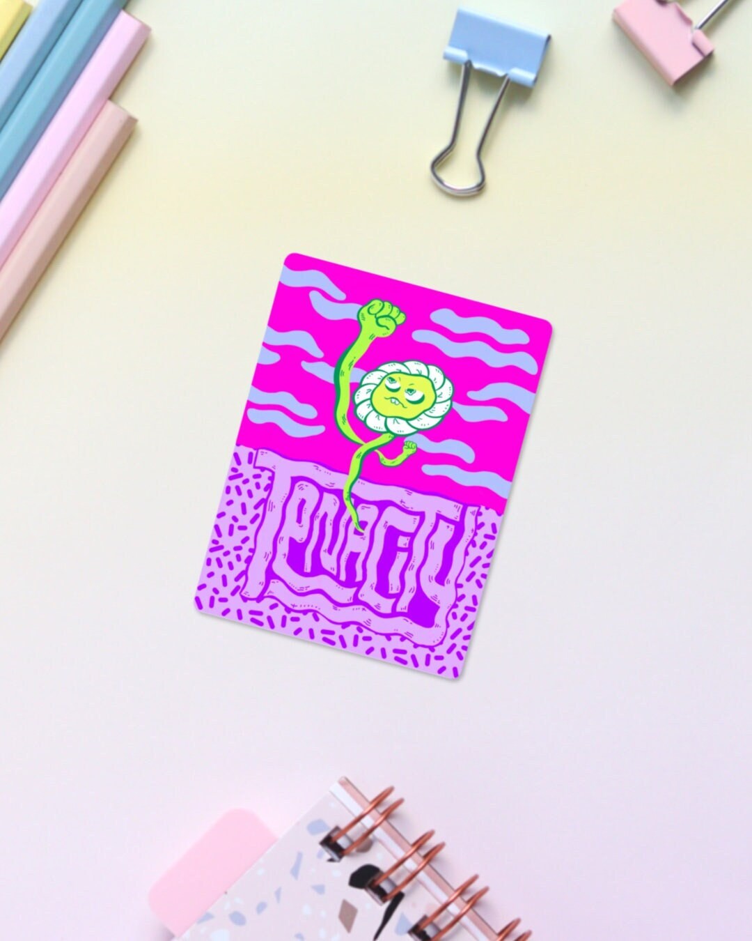 Powerful Flower Tenacity Sticker, Colorful Cartoon Art Mental Health ...