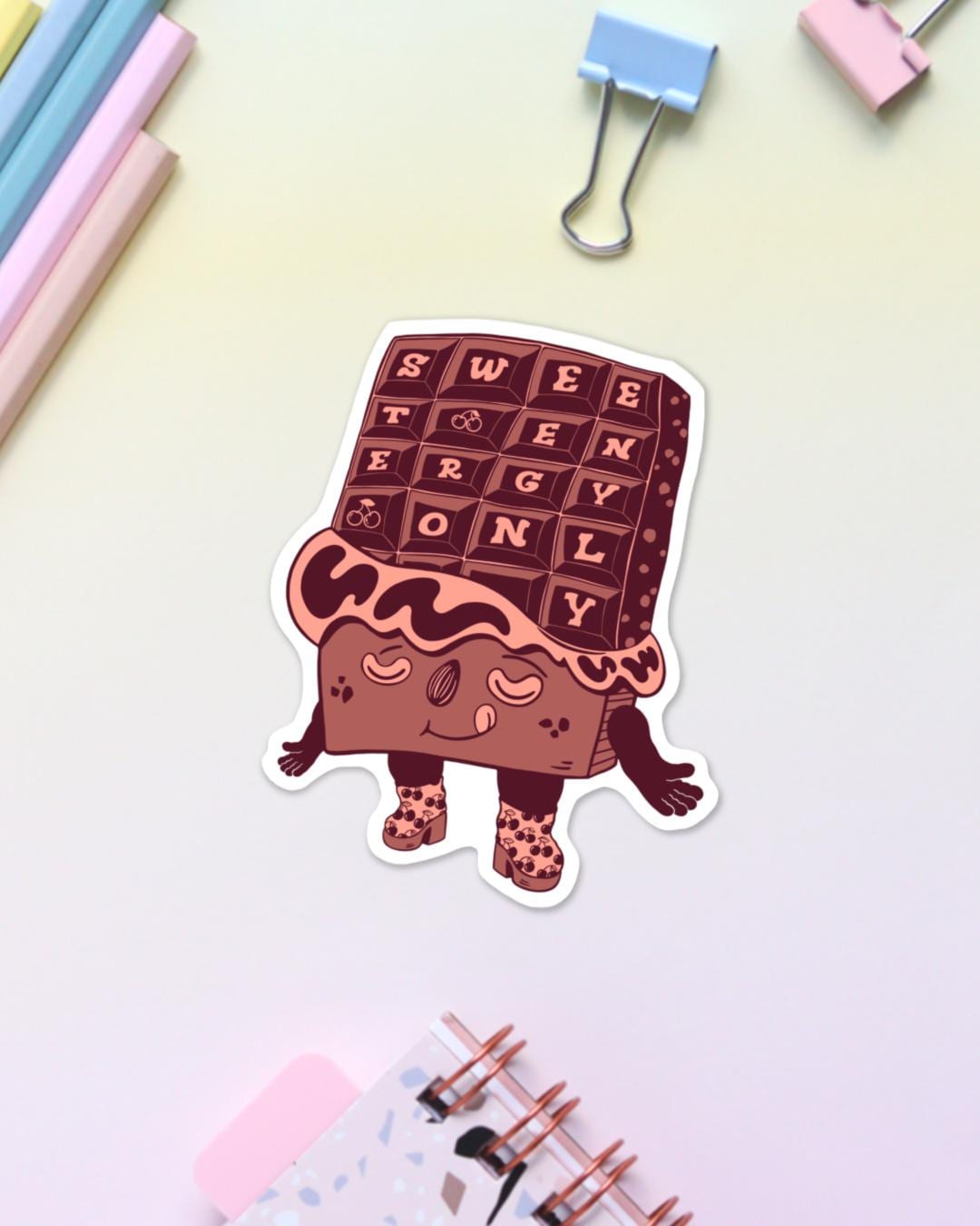 Chocolate Bar Oozing Sweetness Sticker, Sweet Vibe Positive Mind Quote ...