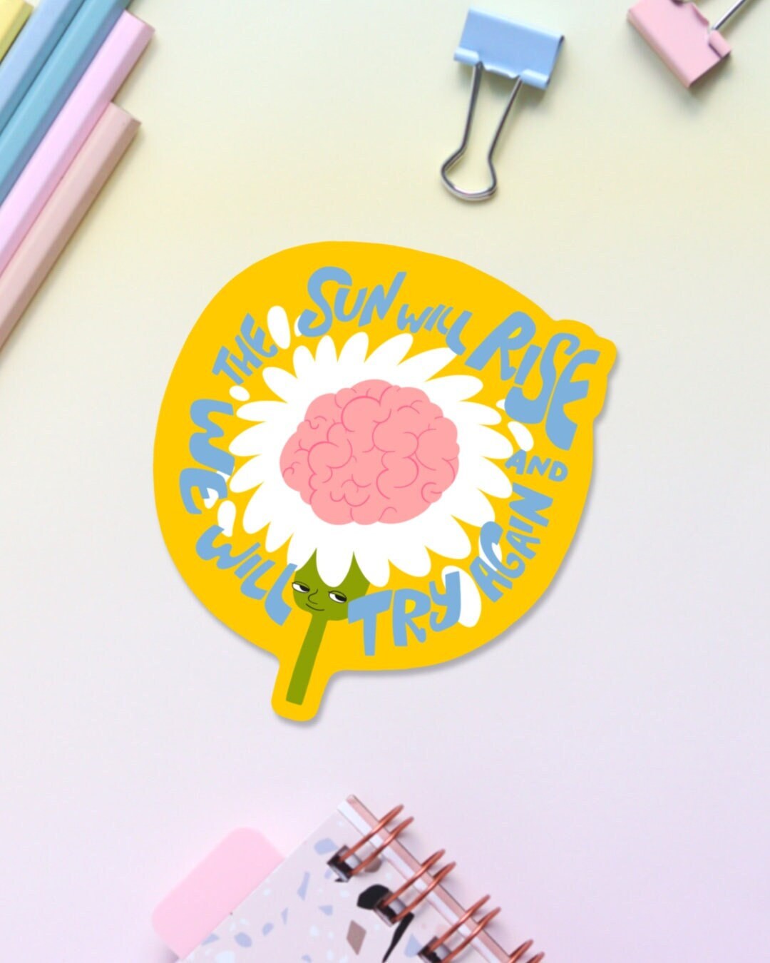 Daisy With Brain Sticker, Encouraging Words With Funky Bright Flower ...