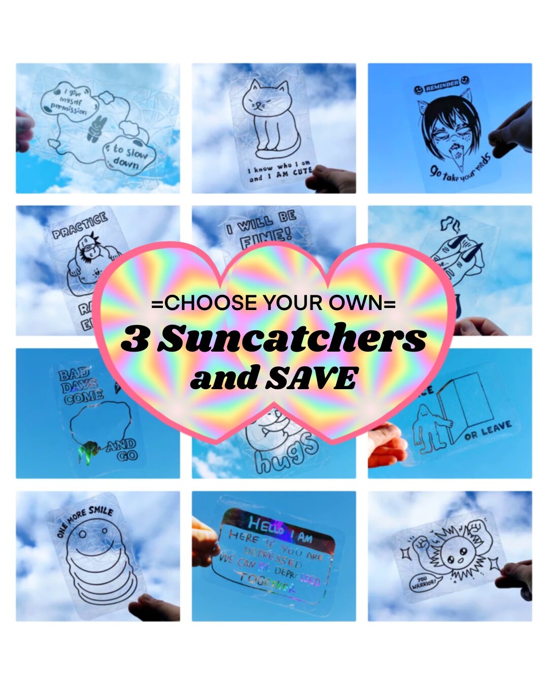 Suncatcher Bundle, Choose Your Own 3 Sun Catcher Decals, Rainbow Maker ...