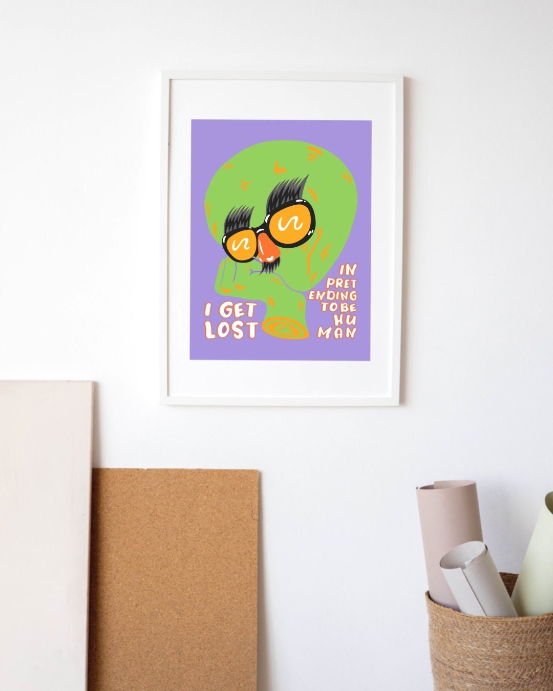 Socially Awkward Disguised Alien Head Art Print, Funny Introvert Poster ...