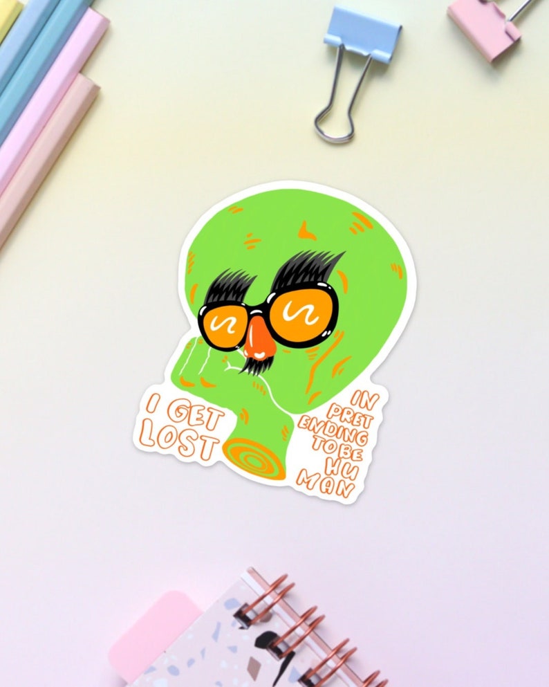 Socially Awkward Disguised Alien Head Sticker Funny Introvert - Etsy