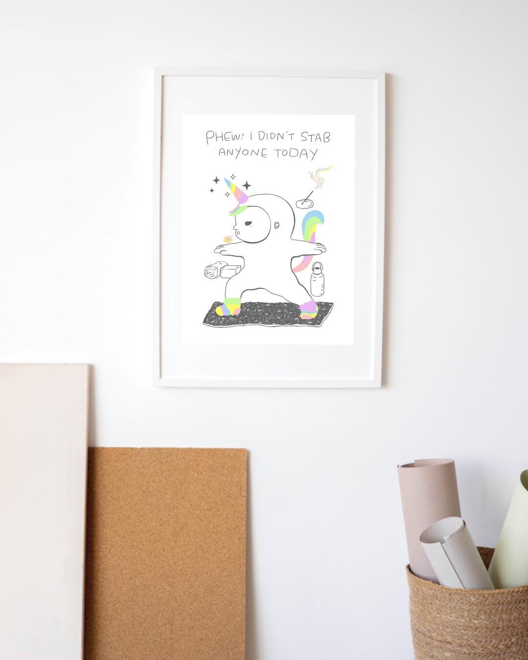 Yogi Unicorn Practicing Warrior Pose Art Print, Whimsical Art Poster ...