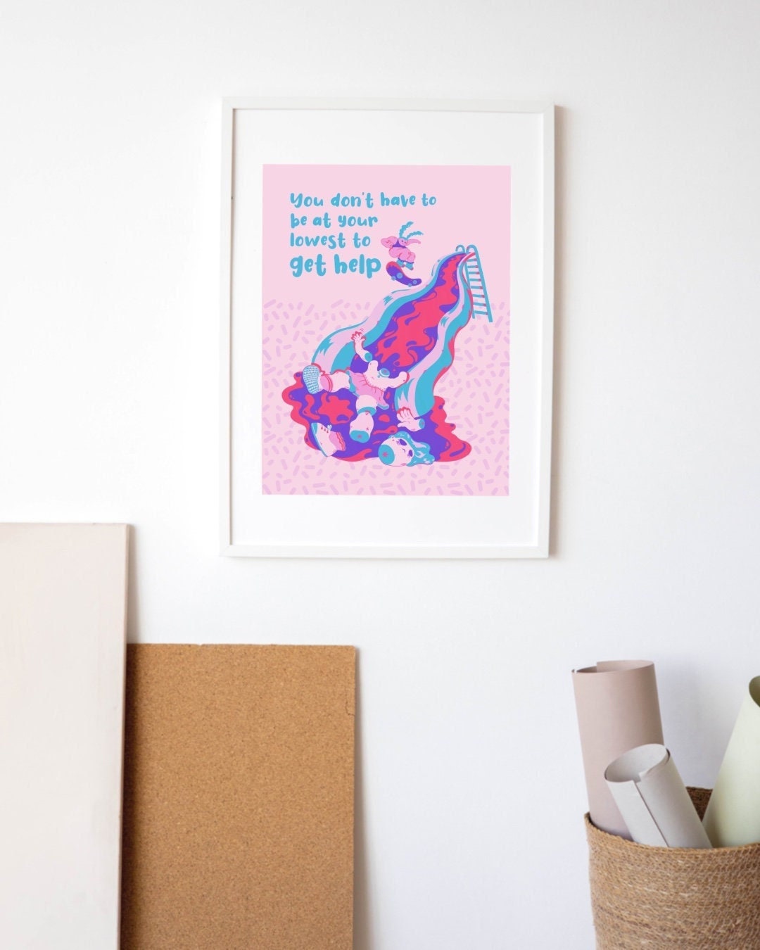 Mental Health Awareness Poster, Popping Pink Trippy Wall Art, Get Help ...