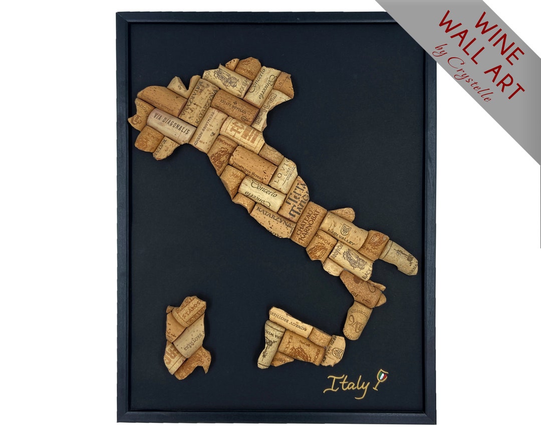 Italy Wine Cork Map | Wine Lover Decoration Gift | Hand Made | Used ...