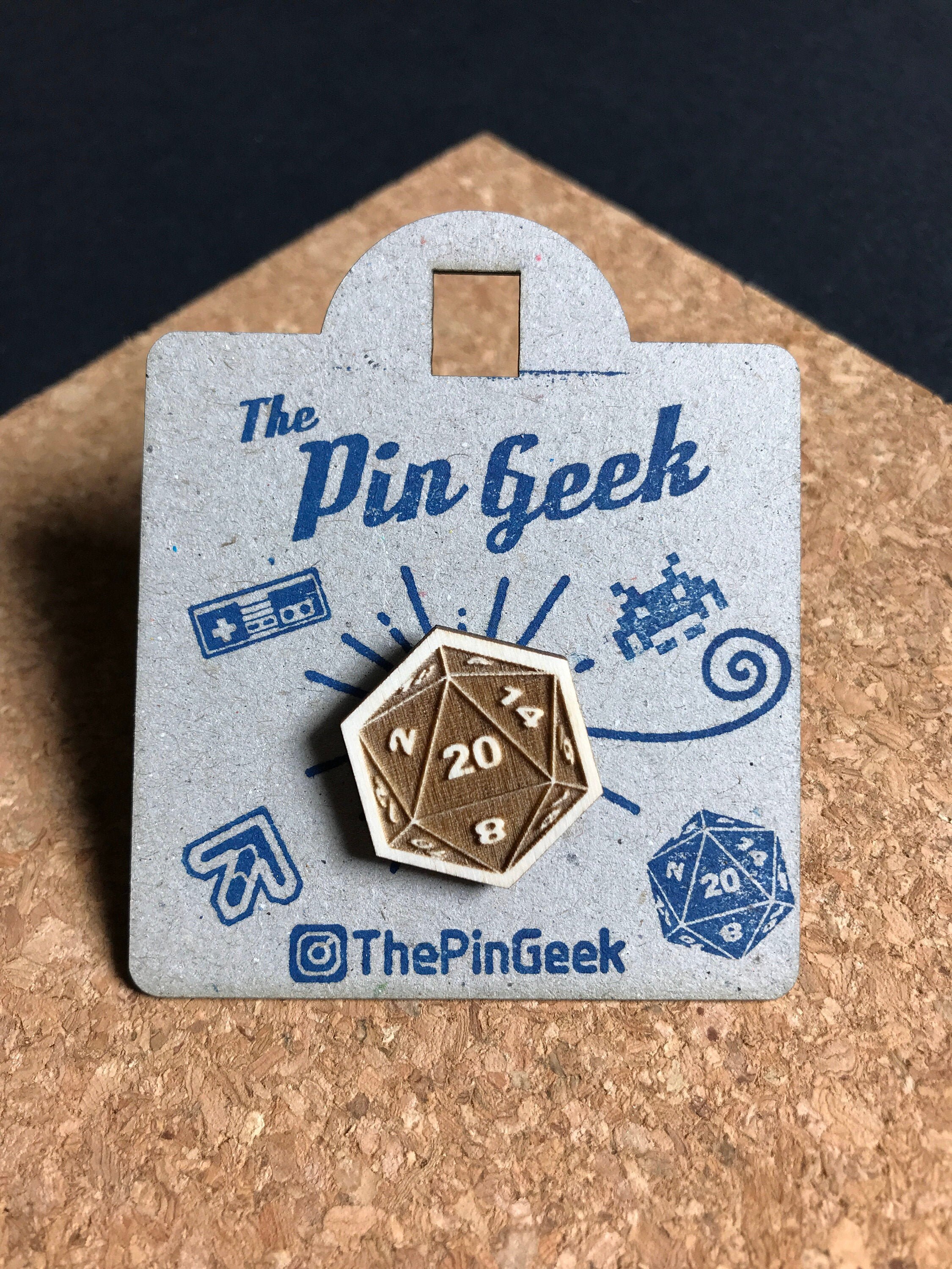 DND D20 Dice - Hat or Bag Pin Accessory - Laser Cut / Wood Etched - Etsy