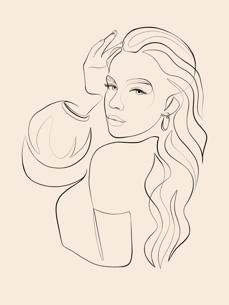 CUSTOM ONE LINE Drawing From Photo Digital Self Portrait | Etsy