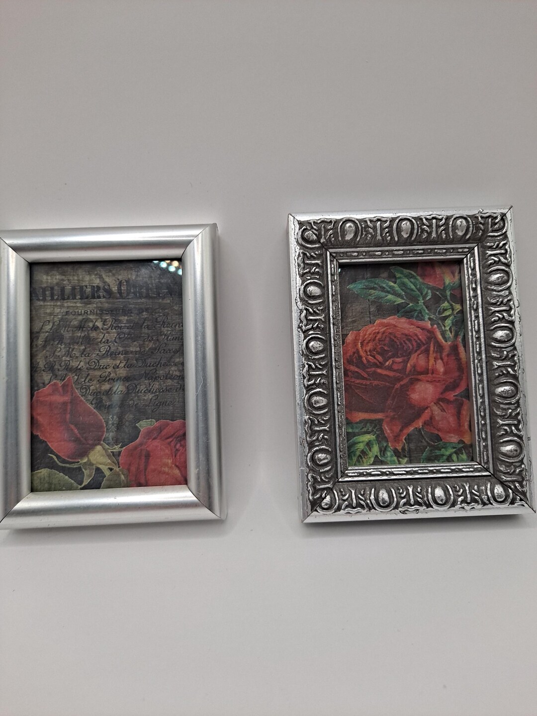 2 Small Silver Colored Frames With Rose Picture - Etsy