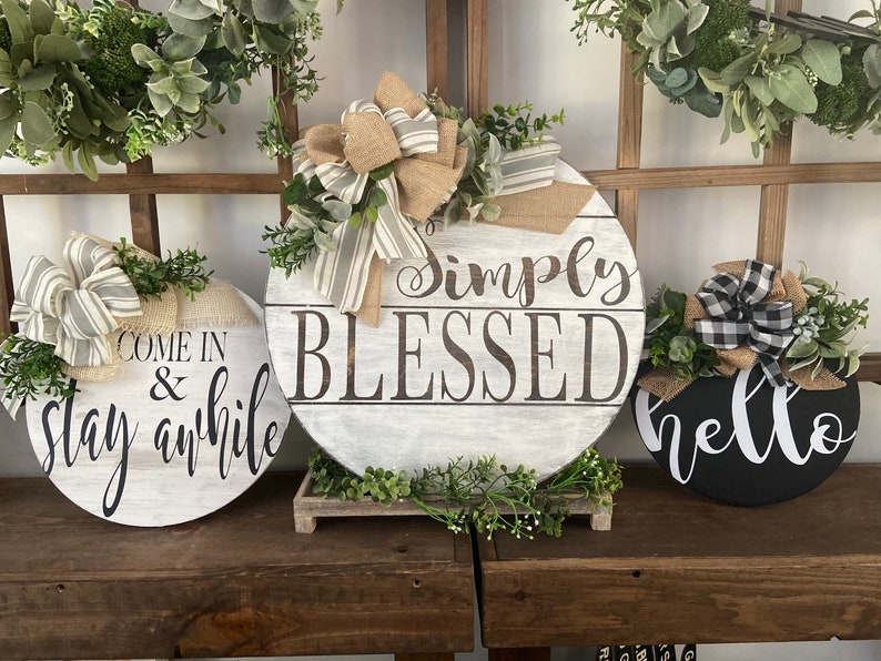 Round Welcome Front Door Sign/Round Signs/Hello/Stay | Etsy