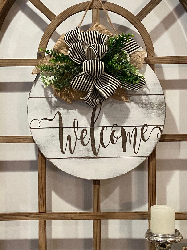 Round Welcome Front Door Sign/Round Signs/Hello/Stay | Etsy