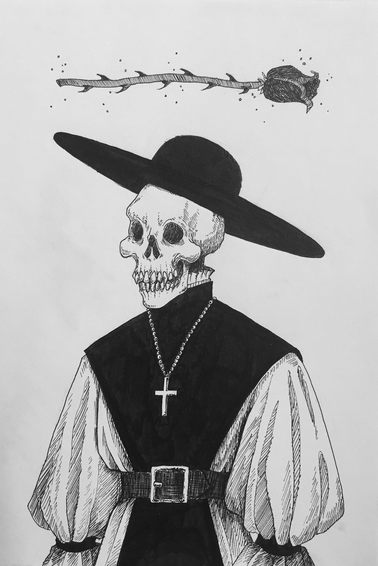 Skeleton Priest Inktober Drawing | Etsy