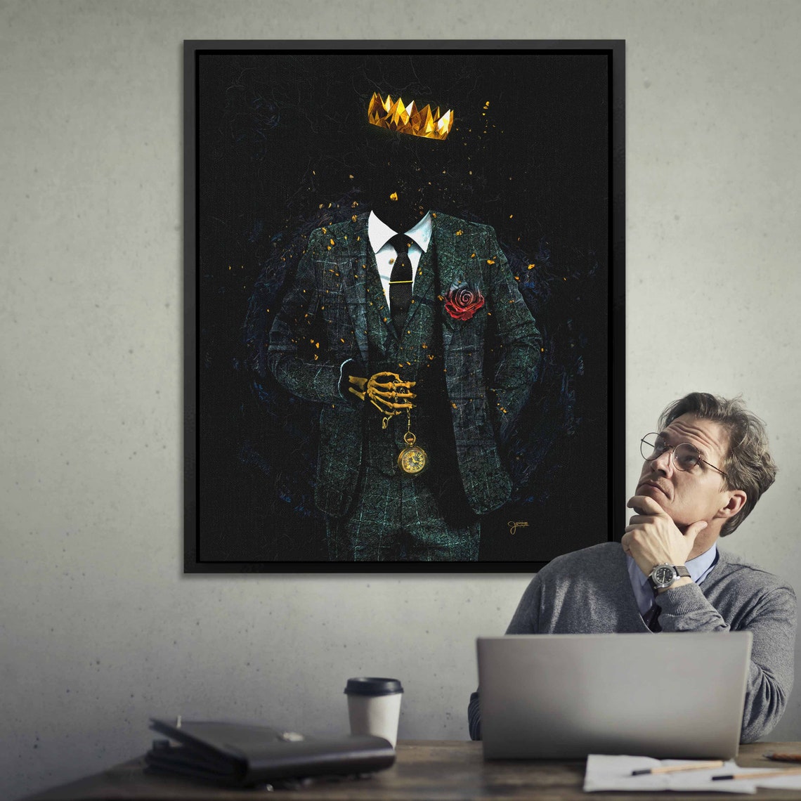 Skeleton KING Entrepreneur Art Print on Canvas - Modern Wall Art - Man ...