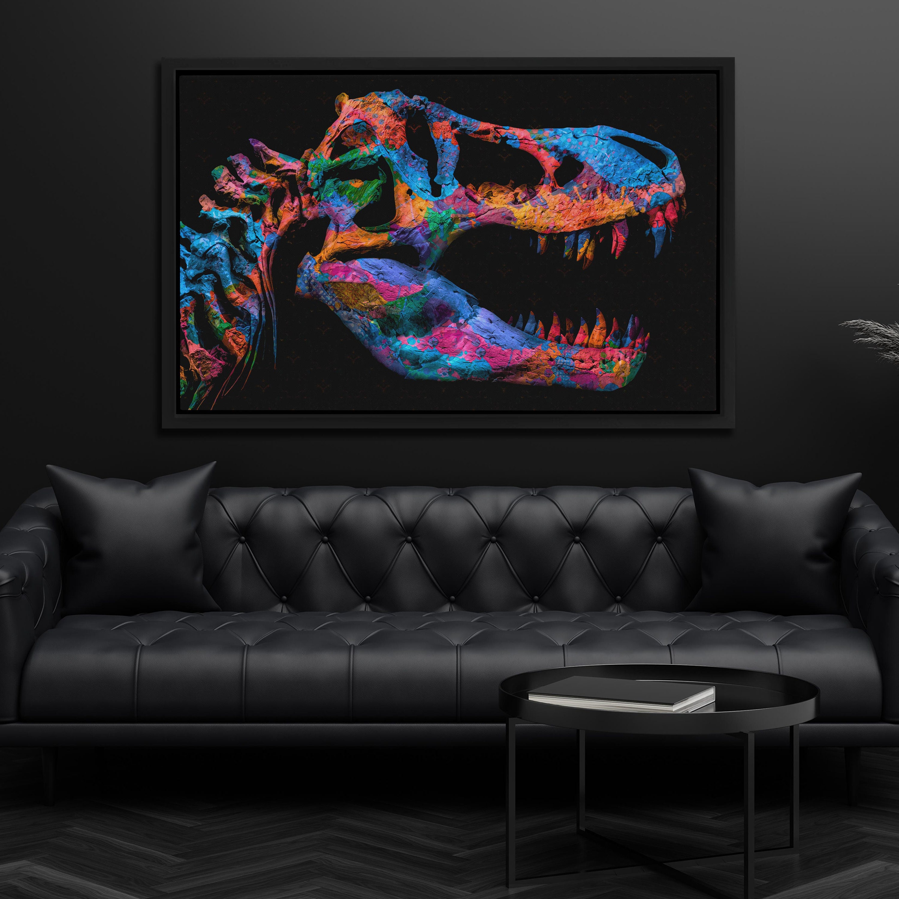 DINOSAUR SKULL ART, Skeleton Pop Art, Dinosaur Wall Art, Painted Neon ...