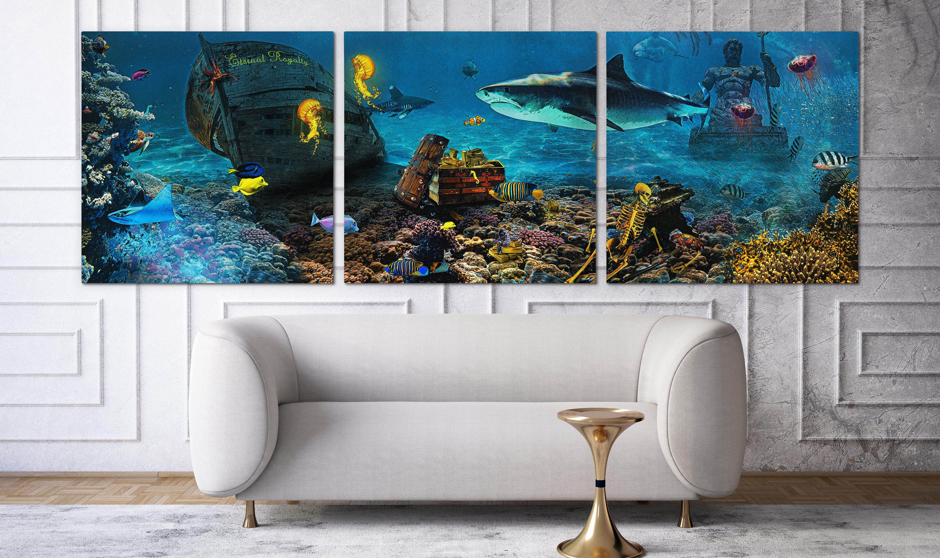 Treasure Island 3 Piece Wall Art Sunken Pirate Ship Painting | Etsy