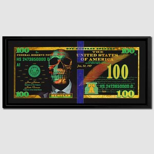Skull Cash Print, 100 Dollar Bill Painting, Office Wall Decor, Cash ...