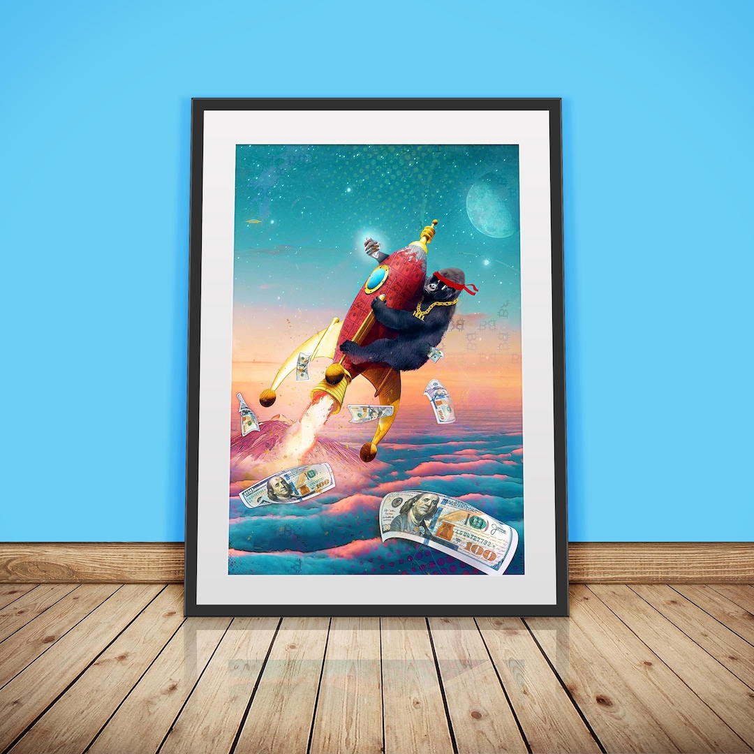 Stock Trader Decor, Diamond Hands HODL Art, to the Moon Rocket Ape HODL ...