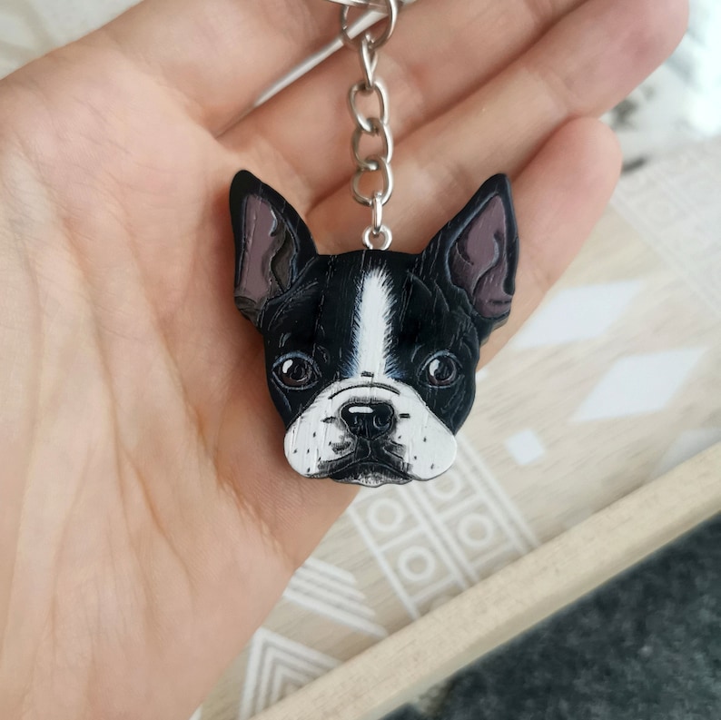 Boston Terrier Dog Keychain Keyring - Etsy