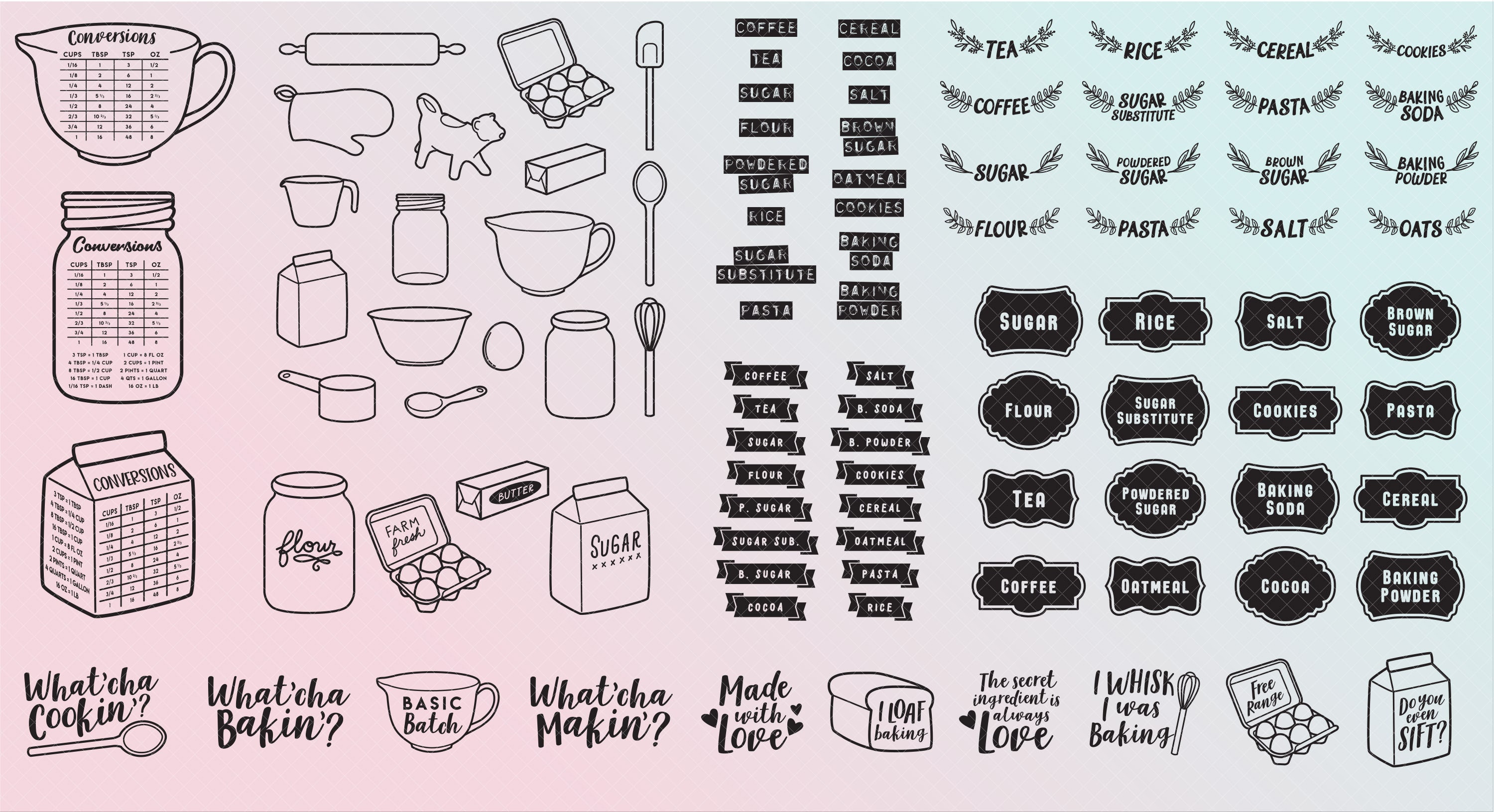 Baking SVG Instant Download Icon Phrase Label Conversion Chart - Etsy