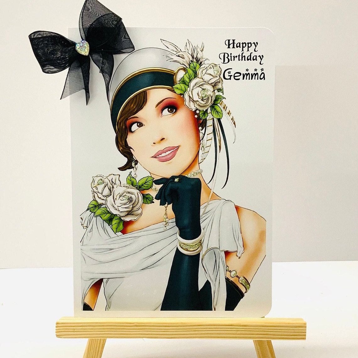 Personalised Female Birthday Art Deco Lady Card Card For Etsy