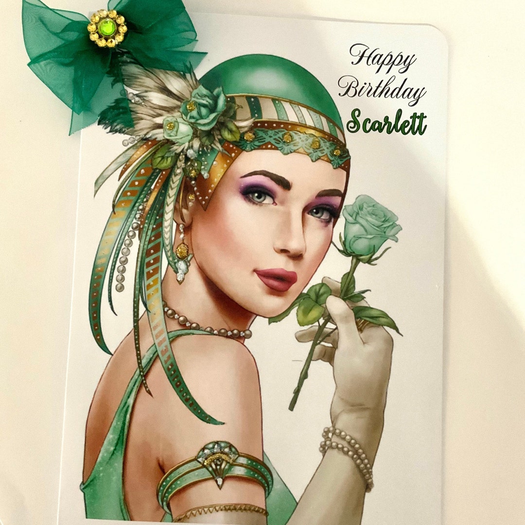 Birthday Cardspersonalised Stunning Deco Cardsart Deco Lady Etsy Uk