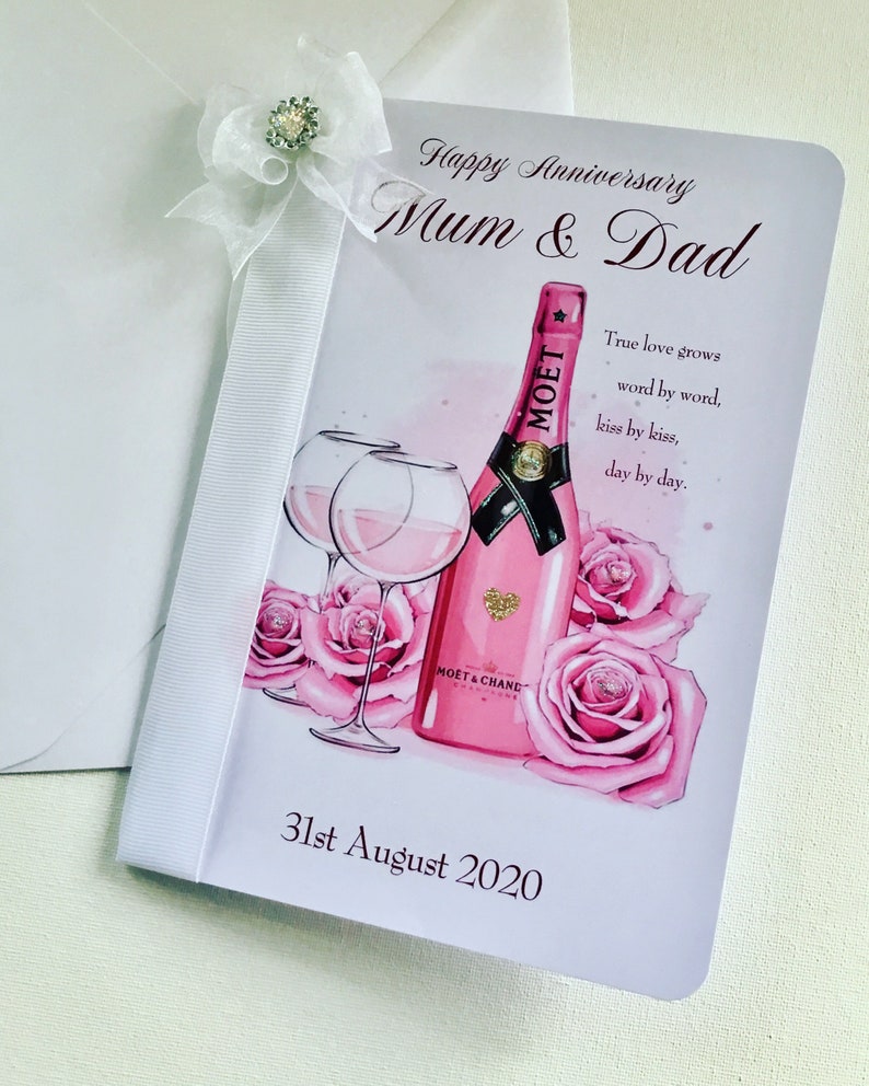 Pink Champagne Anniversary Cards/ Ideal for Family or - Etsy UK