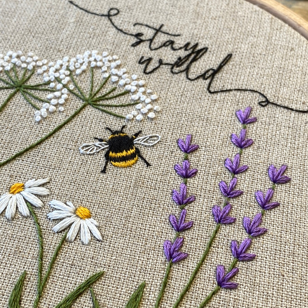 Bee and Flowers Embroidery Pattern: Countryside Garden Design (digital ...
