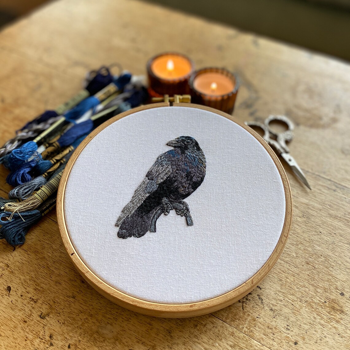 Raven Embroidery Kit: Mercerized Cotton on Linen, 6" Hoop - Etsy